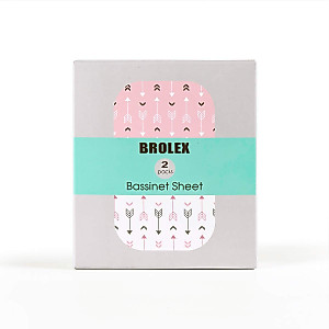 Stretch Fitted Bassinet Sheet Set BROLEX 2 Pack Cradle Sheets for Bassinet Pad/Mattress,Unisex Boys Girls,Ultra Soft,Pink Arrow