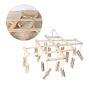 Alipis Folding Drying Rack Hangers for Clothes Dish Drying Rack Foldable Socks Hook Dryer Windproof Clothespin Hook Drying Racks for Laundry 16 Pegs Drying Rack with Swivel Hooks Hanging