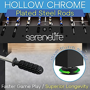 SereneLife 48in Competition Sized Foosball Table, Soccer for Home, Arcade Game Room, 2 Balls, 2 Cup Holders 2x4ft for Man Cave or Basement - Standing or Tabletop, Black