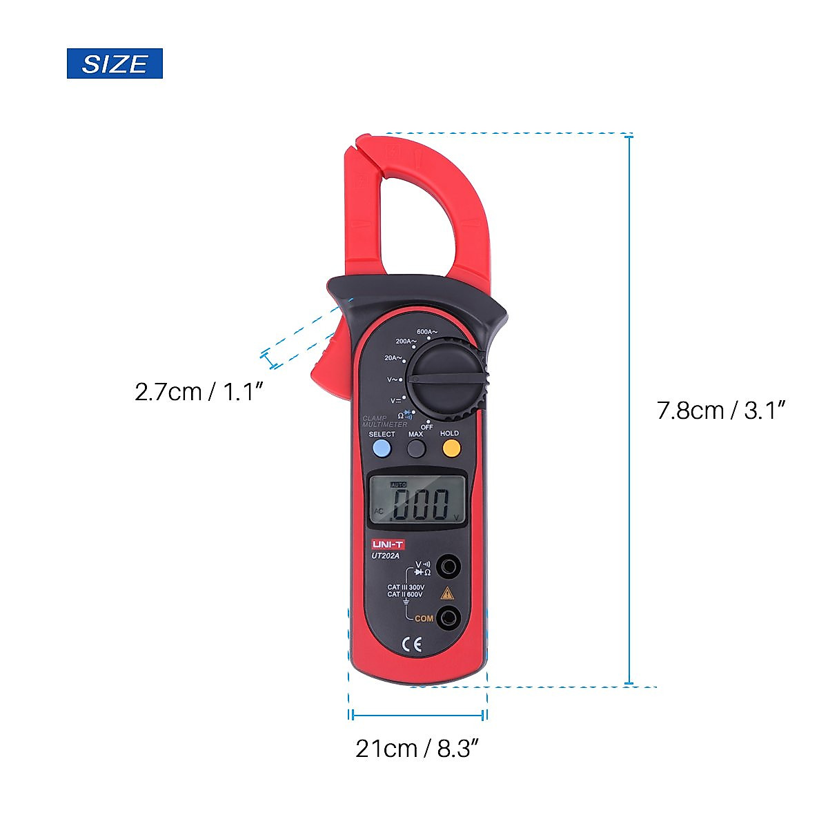 Uni-T UT202A Auto-Ranging AC DC 600 Amps Auto/Manual Range Digital Handheld Clamp Meter Multimeter Test Tool