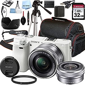 Sony a6000 Mirrorless Digital Camera(Graphite) with 16-50mm Lens + 32GB Card, Tripod, Case, and More (18pc Bundle)