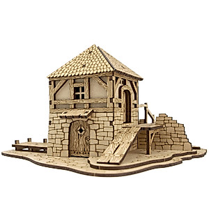 TowerRex Wooden Laser Cut Watermill DND Terrain Buildings - DND Accessories for Dungeons & Dragons, Pathfinder, Warhammer, Tabletop Battle map, Wargaming Terrain, RPG Scenery for 32mm, 28mm miniatures