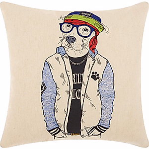 Nourison Mina Victory RN340 Trendy, Hip, & New Age Cool Pitbull Throw Pillow, 18" x 18", Natural