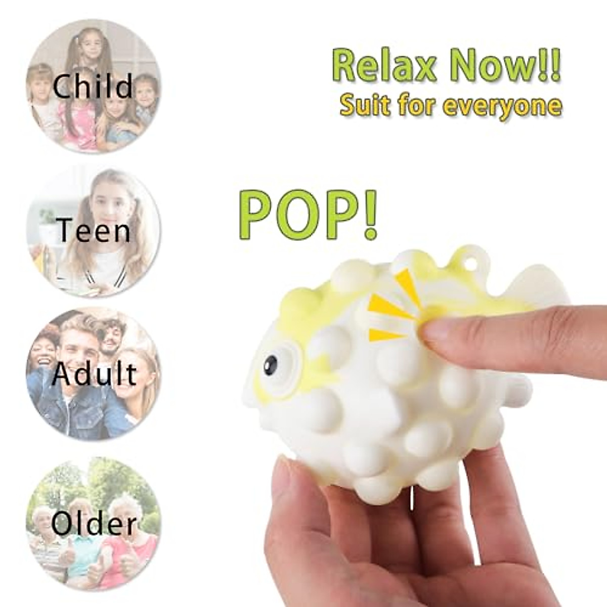 Anboor Pop Fidget Toys, 3D Silicone Puffer Fish Push Bubbles Sensory Toy Pop Stress Ball Anxiety Stress Reliever Toy for Autism Early Education Gift (2 Pack)