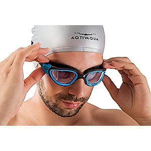 AqtivAqua Swimming Goggles Swim Goggles for Adults Men Women Kids Youth Girls Boys Children DX (Clear-Lenses Blue/Black-Frame)