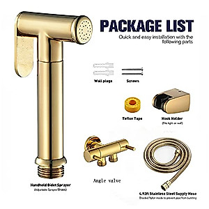 MINJING Handheld Bidet Sprayer with Angle Vavle, Stainless Steel Toilet Cleaner Bidet Sprayer Set, Baby Cloth Diaper Sprayer and Shower Wash Hose,Titanium Gold Round