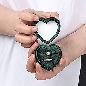 WantGor Velvet Ring Box, Double Jewelry Ring Gift Box Vintage Ring Display Holder Engagement Wedding Box with Detachable Lid (Green)