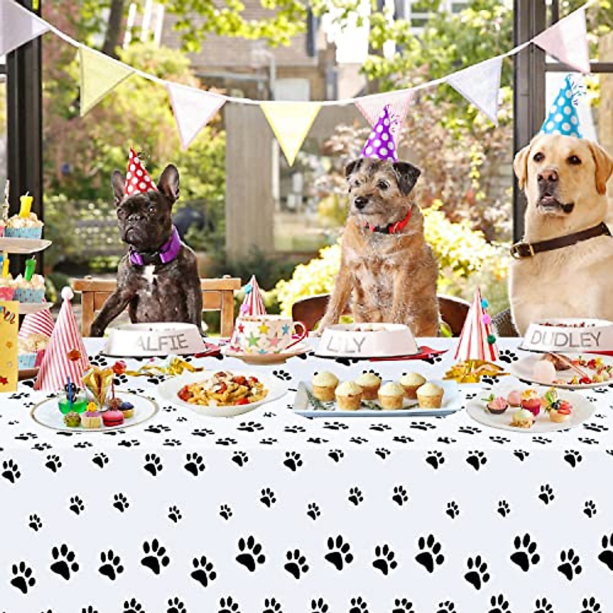 Puppy Themed Birthday Party Decorations - Pet Dog and Cat Paw Party Supplies Puppy Paw Print Plastic Tablecloth 54 x 108 inches Disposable Plastic Table Cover for Dog Themed Birthday Party 2 Pack