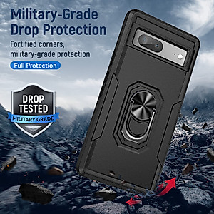 Niecase for Google Pixel 7A 5G Case with 2 Screen Protector, Military Grade Dual Layer Heavy Duty Shockproof Full Body Protective Phone Cover, Built in Rotatable Magnetic Ring Holder for 7A (Black)