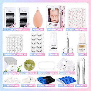 LANKIZ Eyelash Extension Kit, 448pcs Lash Practice Kit, Lash Kit for Eyelash Extensions Beginners, Eyelash Extension Supplies with Lash Mannequin Head for Training Makeup Practice