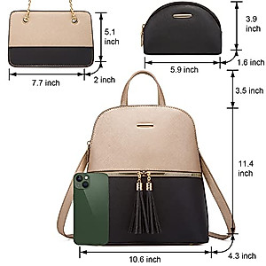 Backpack Purses for Women Mini Backpack Purse for Girls Teen Fashion Backpack 4 PCS Leather Rucksack for Ladies Shoulder Bags Black