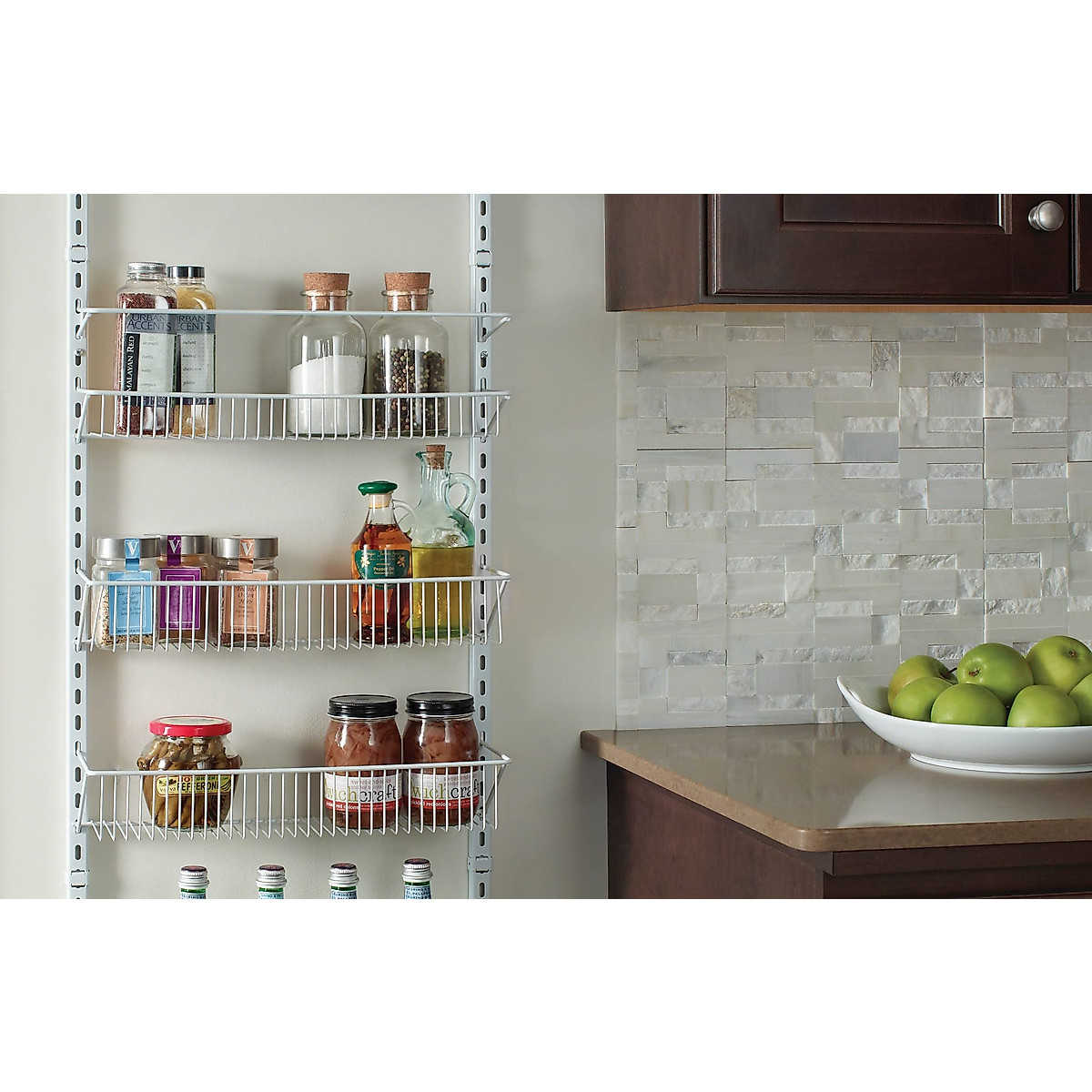 ClosetMaid Adjustable Organizer Rack with Baskets Wall or Over Door Mount, for Kitchen, Pantry, Utility Room, Closet, 18 in. W, White Finish, Pack of 2