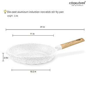 COOKLOVER Nonstick Frying Pan Induction Sauté Pan with Lid - 9.5 inch- White + Nonstick Frying Pan - 11inch- White