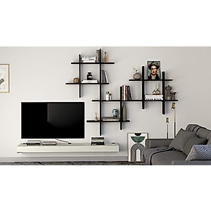 Mobili Fiver, Angelica Shelves # Dark Walnut, 35.4 "x5.9 x35.4, Laminate-Finished, Wall Mounted Shelves for Bedroom, Corridor, Entrance, Living Room, Office, Italian Furniture