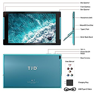 TJD 10.1 inch Tablet,Android Tablets,2GB RAM 32GB ROM, Quad Core Processor, HD IPS Screen, 2.0MP Front+5.0MP Rear Camera,Google Tablet, Wi-Fi, Bluetooth, MT-1011QU, Blue