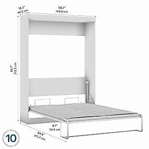 Bestar Pur Full Murphy Bed, 59-inch Space-Saving Sleeping Arrangement for Multipurpose Guest Room or Home Office, Full, Bark Grey