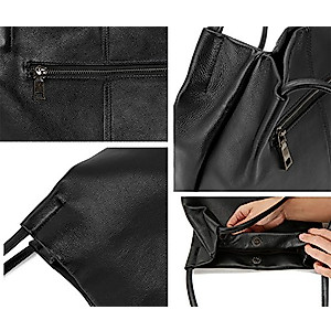 Iswee Genuine Leather Shoulder Bags Purse Totes Hobo Bucket Handbags for Women (Black)