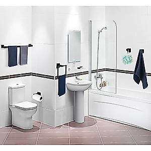 5 Pieces Bathroom Hardware Accessories Set Matte Black, 24Inch Bathroom Towel Rack Set SUS304 Stainless Steel, Square Bath Towel bar Set Wall Mounted, Heavy Duty