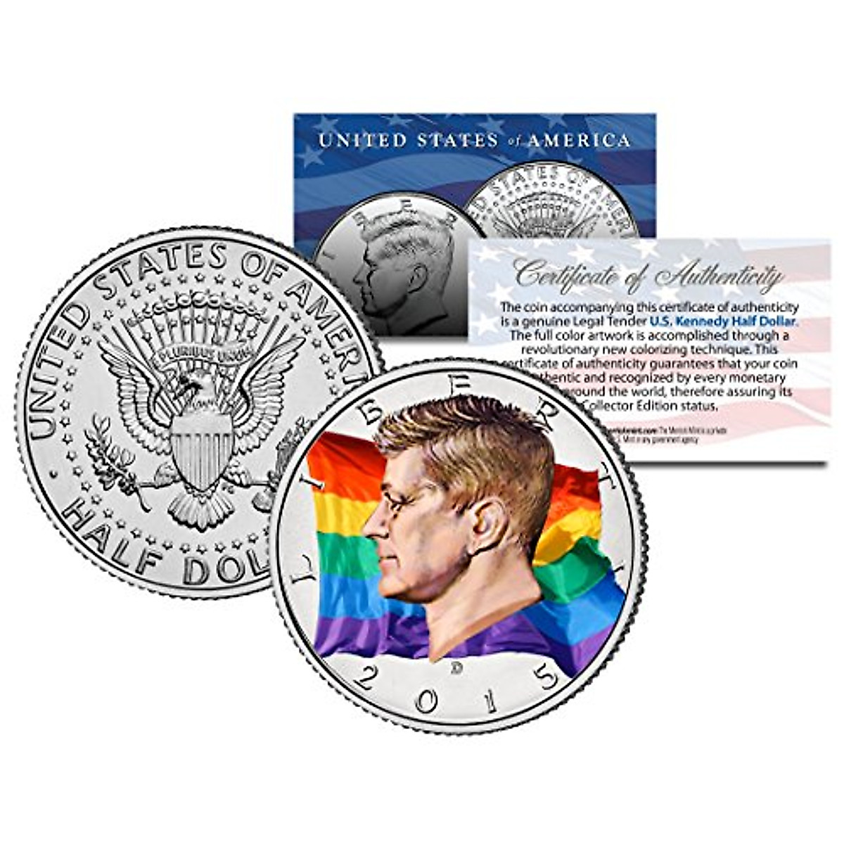 RAINBOW FLAG Colorized 2015 JFK Half Dollar US Coin GAY PRIDE Lesbian LGBT Love