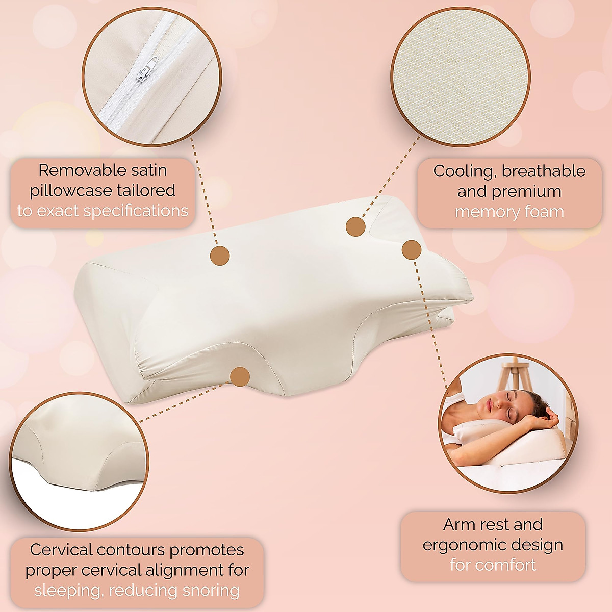 Noum Cervical Neck Pillow | Pillow for Back & Side Sleepers | Pillow for Neck & Shoulder Pain, Reduced Snoring, Facial Symmetry | Contour Orthopedic Ergonomic Memory Foam w/Satin Pillowcase