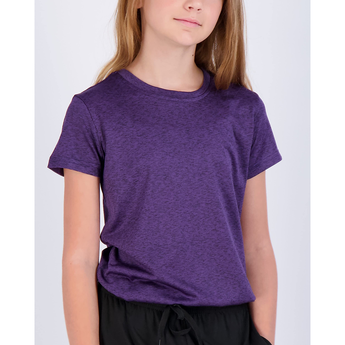 Real Essentials 4 Pack: Girls Short Sleeve Shirts Tees Active Quick Dry Fit Crew Neck T-Shirt Active Athletic Tops Soccer Sports Yoga Young Teen Chica's Kids Zebra Summer Clothes - Set 10, LG (14)