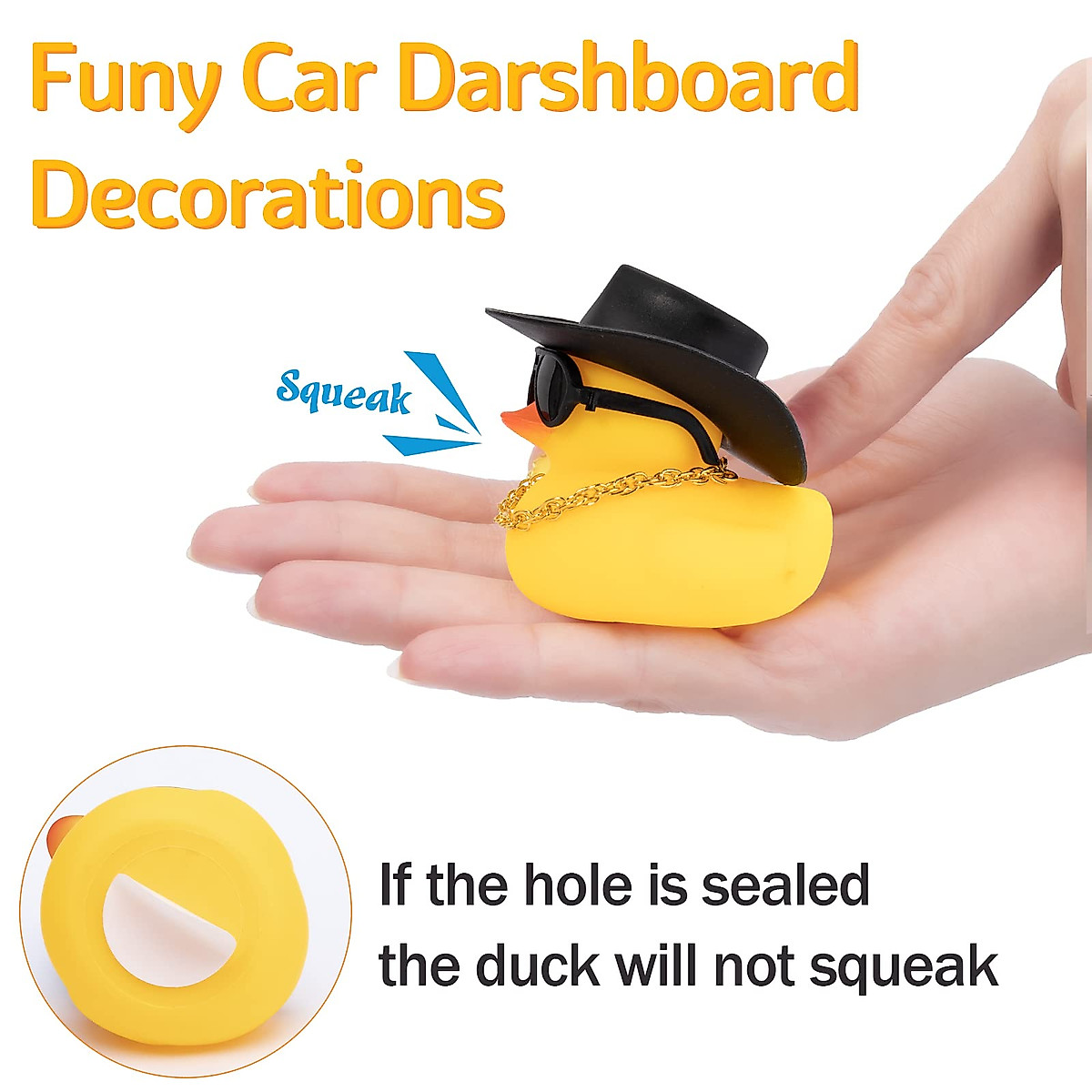 wonuu Rubber Duck Car Ornaments Yellow Duck Car Dashboard Decorations with Propeller Helmet for Christmas Decor and Home Decorations for Adults, Z-White Cowboy Hat