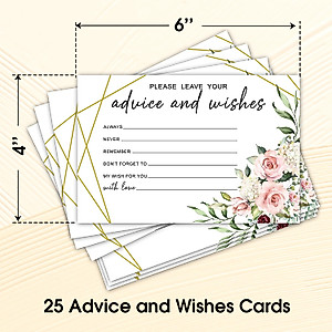 WwongxianB Set of 25 Rose Floral Modern Advice and Wishes Cards - Words of Wisdom Guest Book for Newlyweds Bridal Shower Wedding Retirement Grad Fill in Style Invites Cards -007
