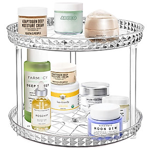 2 Tier Diamond Lazy Susan Bathroom Organizer Countertop, Clear 360 Rotating Cosmetic Makeup Organizer for Vanity, Skincare Organizers Perfume Organizer for Counter - Organization and Storage -9.25INCH