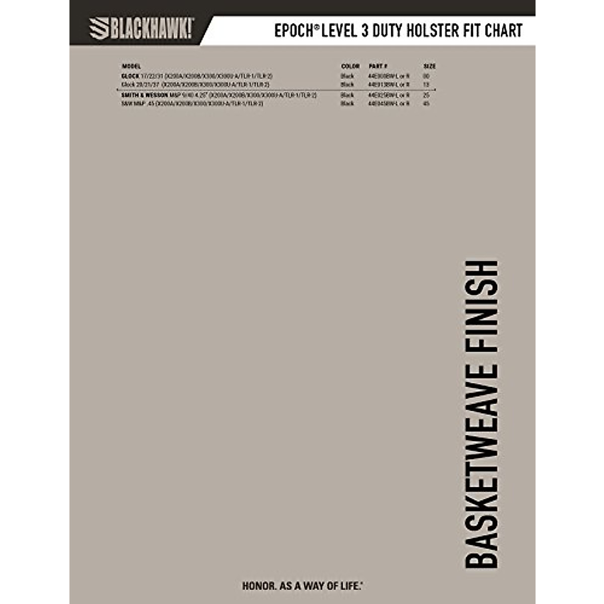 BLACKHAWK 44E000BW-R Glock 17/22/31 Basket Weave Epoch Level 3 Molded Light Bearing Duty Holster