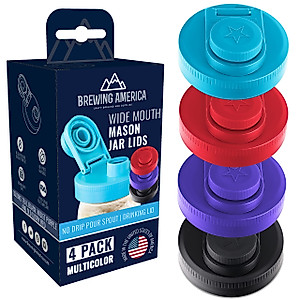 Wide Mouth Mason Jar Lids and 1 Quart Filter for Cold Brew Coffee - 4-pack American-made No-Leak Lids and Quality Stainless Steel Filter