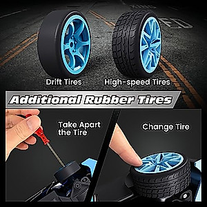 Tecnock Rc Drift Car for Kids, 2.4GHz 4WD Remote Control Car for Boys 8-12, 1/24 Rc Car with Lights and Replacement Tires, Toy Car Gifts for Boys Girls,Blue