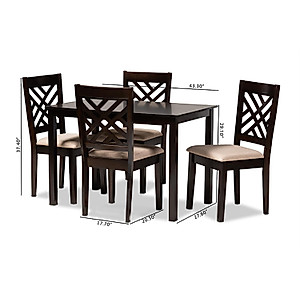 Baxton Studio Caron Modern and Contemporary Sand Fabric Upholstered Espresso Brown Finished Wood 5-Piece Dining Set