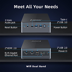 AWOW Mini PC Intel J4125, 8GB LPDDR4 128GB M.2 SSD Mini Desktop Computer Windows 11 Pro, Support 4K Triple Display/Dual WiFi/HDMIx 2/Gigabit Ethernet/BT 4.2, Mini Computer for Business/Home/Office