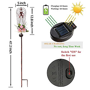Yourongmao Outdoor Solar Garden Lights,Solar Angel Lights with Flower,Garden Decorative Solar Lights for Yard Patio,Garden Solar Lights Outdoor Decor