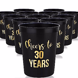 Cheers to 30 Years Cups, 30th Birthday Party Cups, Set of 12, 16oz Black and Gold Stadium 30th Birthday Cups, Perfect for Birthday Parties, Birthday Decorations