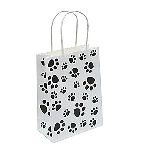YYaaloa 30pcs Small Gift Bags with Handle Bulk Paw Print White Party Favor Paper Shopping Bags for Kids Birthday Xmas Party Supplies Retail Bags (Paw Print White, Small 30pcs)