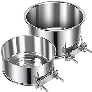 Yummy Sam 2 Pcs Large Pet Dog Food Water Bowl for Cage Stainless Steel Non-Spill Kennel Hanging Cats Bowls with Clamp Holder Crate Feeder Dish for Medium Large Dogs Huge Pets (7.1x3.5'' & 6.3x2.6'')