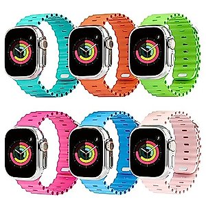 6 Pack Ultra Ocean Band Compatible With Apple Watch Band 49 45 44 42 41 40 38mm, Soft Silicone Waterproof Sports Band For Women And Men For Apple Watch Band Series 8 7 SE 6 5 4 3 2 1