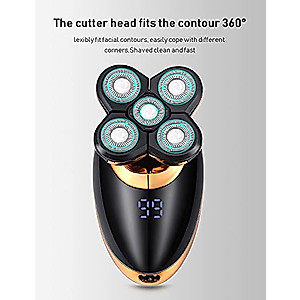 Electric Shavers for Men - 5 in 1 Bald Head Shavers for Men, 5D Floating Cordless USB Rechargeable Rotary Razor Multifunctional Grooming Kit Beard Trimmer Waterproof Wet and Dry with LED Display