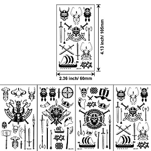 Konsait 130+ Tiny Pirate Temporary Tattoos, Black Viking Pirate Fake Tattoos Body Art Stickers for Girls Boys Kids Party Bag Filler Children's Birthday Gift Pirate Party Supplies Favors Face Hand Arm