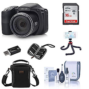 Minolta M35Z 20MP 1080p HD Bridge Digital Camera with 35x Optical Zoom, Black - Bundle with Camera Case, 16GB SDHC Card, Memory Wallet, Cleaning Kit, Card Read er, Tabletop Tripod