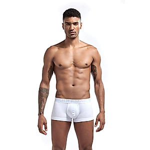 JOCKMAIL Cotton Men Boxer U Convex Pouch Adjustable Size Ring Cock Straps Men trunk Shorts (L, White)