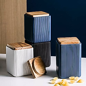 Food Storage Canister, Square Ceramic Cookie Jars Kitchen Canister with Airtight Lid, Good for Coffee Bean, Tea, Spices or Snacks Storage (Blue,Small)