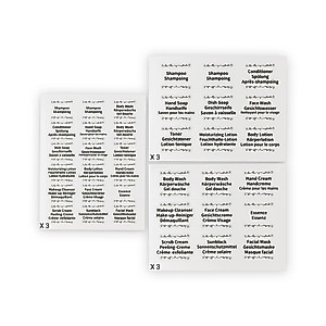 108 PCS Bathroom Labels Clear Preprinted Waterproof Travel Bottles Label Stickers for Organization and Storage Bathroom Dispenser Jars Bins Plastic Travel Bottles Containers