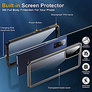 Temdan for Samsung Galaxy S20 FE Case 5G Waterproof, Built in Screen Protector 360° Full Body Heavy Duty Shockproof IP68 Waterproof S20 FE Case for Samsung S20 FE 5G 6.5" Black