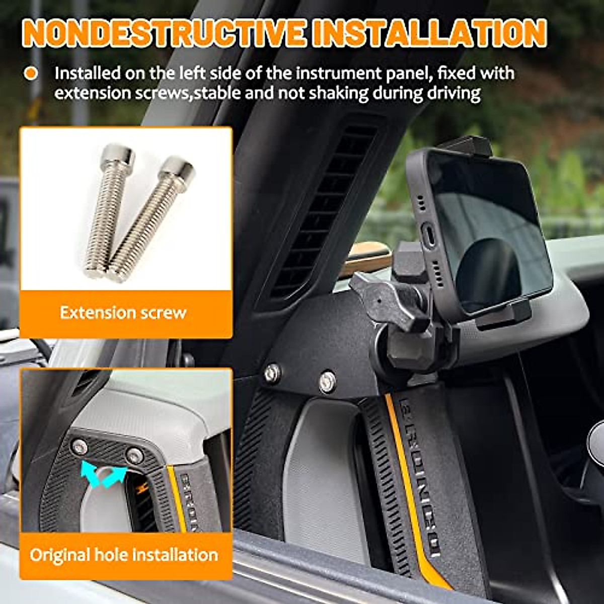 MAIKER OFF ROAD Phone Holder Mount Mounts on Dashboard for Ford Bronco 2021 2022 2023 Custom Adjustable Stabilizer Bronco Cell Phone Holder