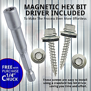 EAGLE 1 Metal Roofing Screws #10 - Painted Hex Head Self-Tapping Screws with EDPM Rubber Washer for Metal to Wood, Vinyl, Small Sheet Metal - Free Magnetic Driver (Zinc, 2 Inch, 500)