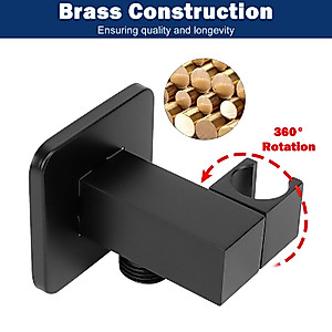 NearMoon Modern Square Style Brass Handheld Shower Head with 5ft Stainless Steel Hose, Matte Black, 2-Year Warranty