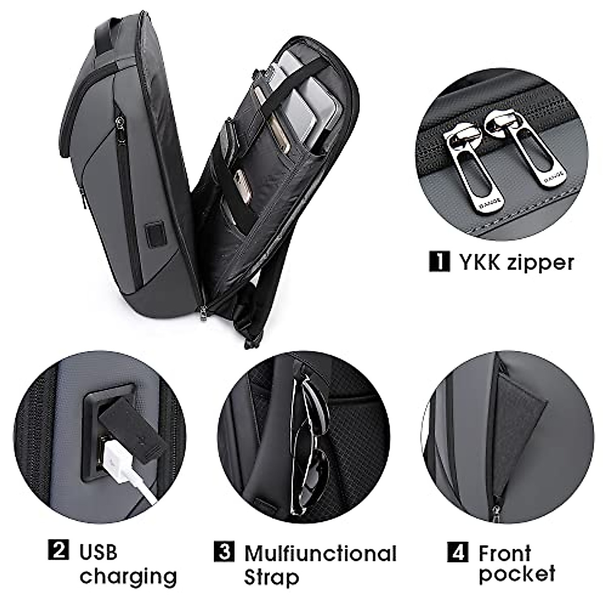 BANGE Business Smart Backpack Waterproof fit 15.6 Inch Laptop Backpack with USB Charging Port,Commuter Travel Durable Backpack (Gray)