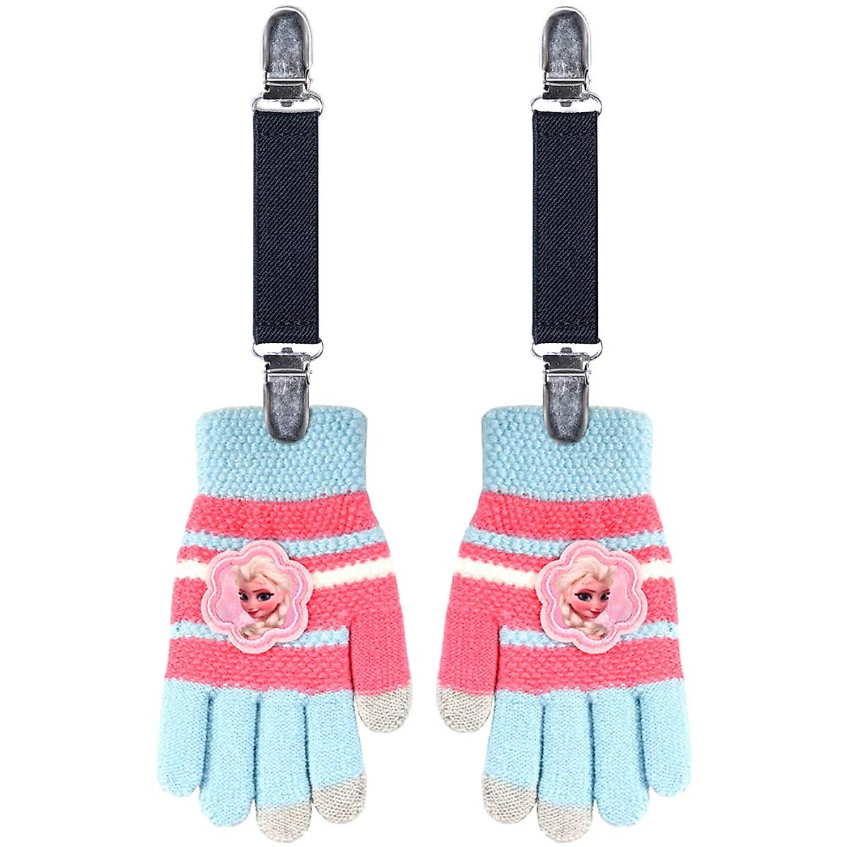 Senker Fashion 6 Pieces Elastic Glove and Mitten Clips for Kids and Baby, Extra Strong Stainless Steel Glove Clips